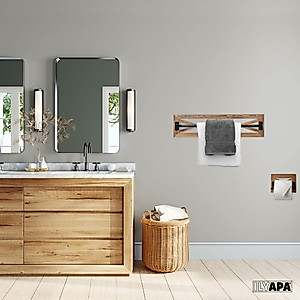 Ilyapa Rustic Towel Bar Toilet Paper Holder Set with Towel Ring for Bathroom- Wall Mounted Bathroom Racks -Barnwood & Black Metal Bar, Farmhouse Decor Ilyapa is an American Owned Brand