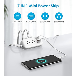30W Power Strip USB C,5ft Black Extension Cord with USB C Ports, Small Portable Power Strip for Travel Home, Flat Plug 4 Outlet 3 USB Ports PD Fast Charging Cruise Power Strip Cruise Approved