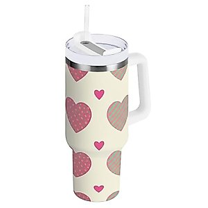 ODAWA 40oz Valentine's Heart Beige Insulated Stainless Steel Tumbler with Handle and Straw Lid Fall Insulated Tumbler