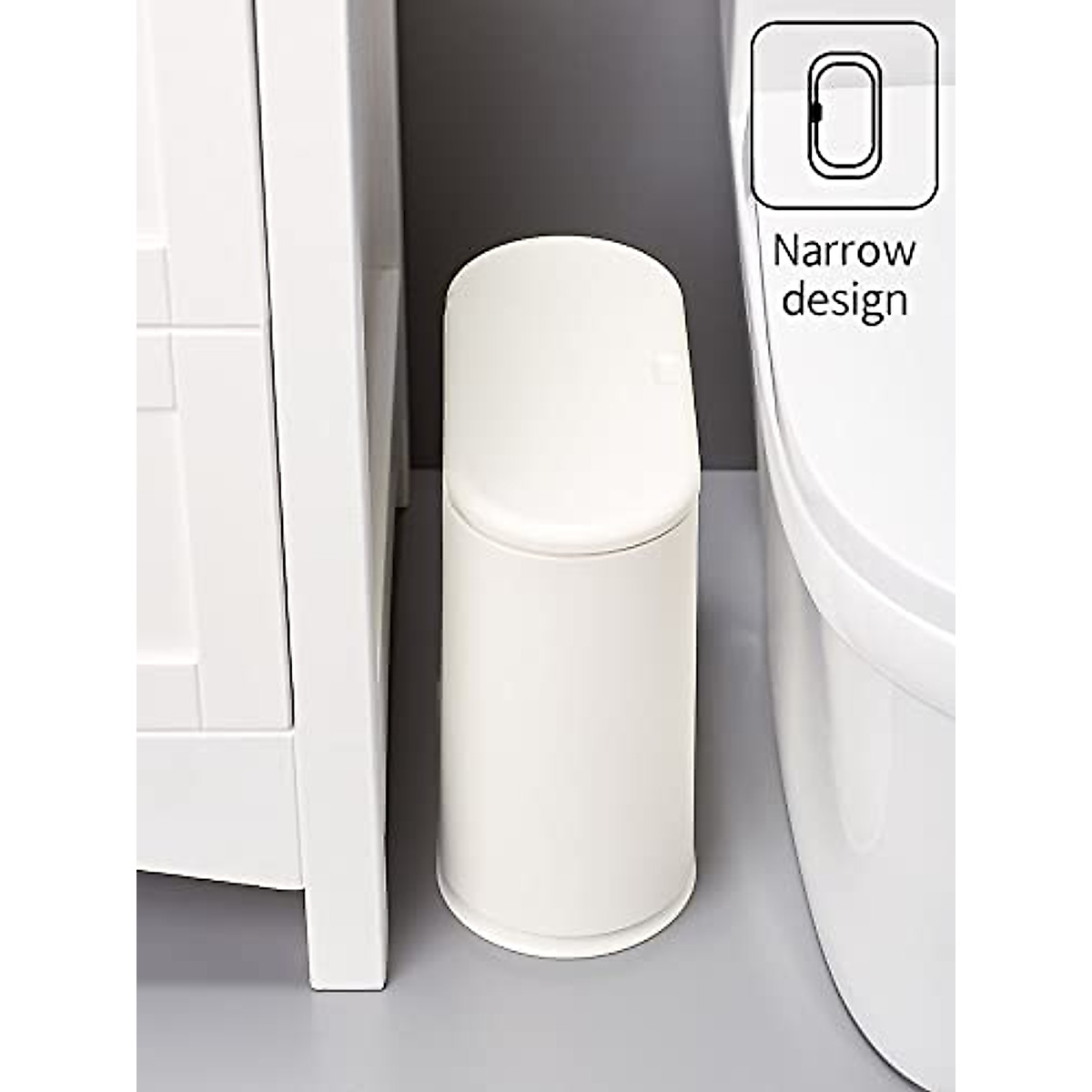 Baosia 8 Liter White Rectangular Plastic Trash Can Wastebasket with Press Type Lid,2.1 Gallon Slim Trash Bin,Narrow Trash Can Waste Bins for Bedroom, Bathroom, Office,Kitchen，Powder Room