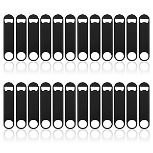 Ohiyoo 24 Pack Flat Beer Bottle Opener 5 inch Heavy Duty Stainless Steel Flat Bottle Opener Metal Beer Bottle Openers Black Beer Openers for Bartender Kitchen Bar or Restaurant (Black, 5 inch)