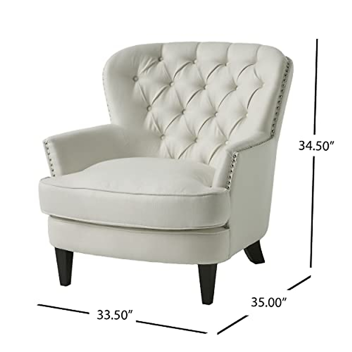 Christopher Knight Home Tafton Fabric Club Chair, Ivory 35.25D x 33W x 33.75H in