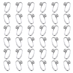 Naler Bridal Shower Rings 36 Packs Silver Diamond Engagement Rings for Wedding Table Decorations, Party Favors