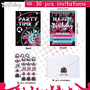 Pajean 30 Pack Music Birthday Party Invitations Dance Party Invite Cards with Envelopes Stickers Halloween Glow in the Dark Party Supplies Favors