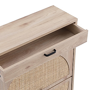 XIAO WEI Shoe Cabinet, Natural Semi Circle Rattan Shoe Storage Organizer Cabinet with 2 Flip Drawers, Freestanding Shoe Rack with Adjustable Shelf for Entryway