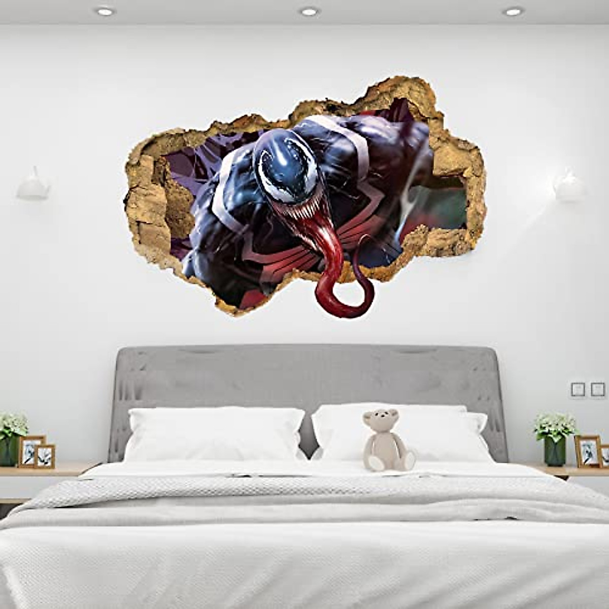 Venom Wall Decals Realistic 3D Superhero Venom Wall Stickers, Self-Adhesive Vinyl Mural for Nursery Kids Bedroom Living Room Playroom Wall Decor(15.7 X 23.6 in）