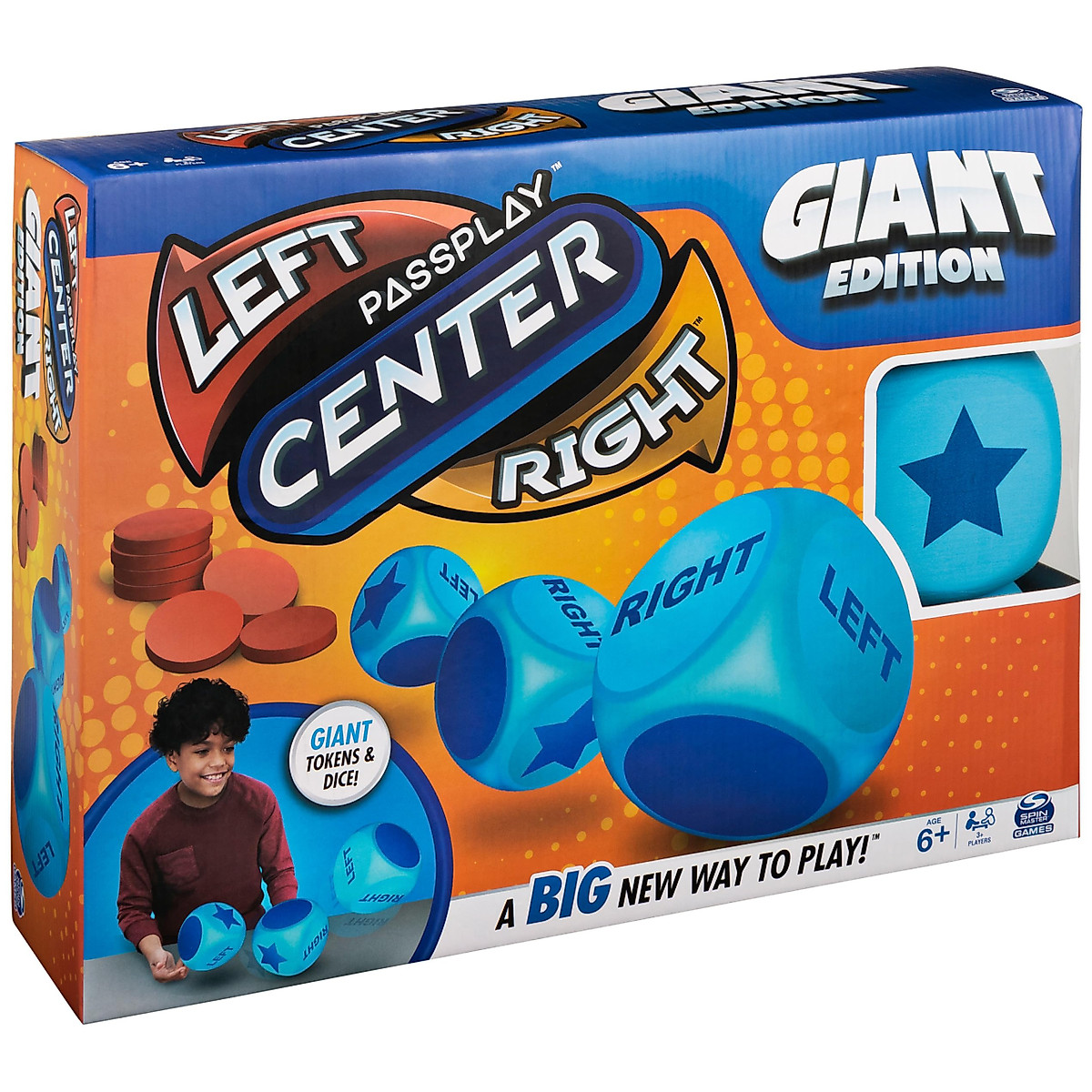 Spin Master Games, Left Center Right Giant Edition, Family Game for Indoor & Outdoor Fun with Big Oversized Board, for Family and Kids, 2-4 Players, Ages 6 & Up