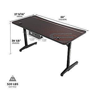 EUREKA ERGONOMIC 60 Inch Gaming Desk with Full Mouse Pad, Large Home Office Curved Computer Desk for 3 Monitors with Cup Holder, Headphone Hook and Handle Rack with USB Charging Ports for Gamer, Black