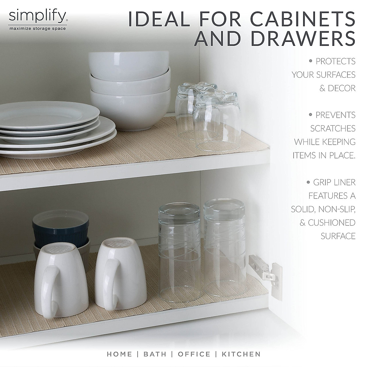Simplify Adhesive Smooth Top Grip Liner | Shelf | Countertops| Drawers | Cabinets| Cut to Fit | Non-Slip | 10 Square Feet| Taupe | Organization | Uses
