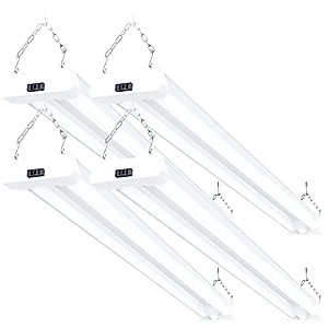 Sunco Motion Sensor 4ft LED Shop Light, Garage Lights Ceiling LED Plug in Fixtures, 40W, 5000K Daylight, Frosted, Motion Activated, Linkable Suspension Mount, ETL, Energy Star 4 Pack