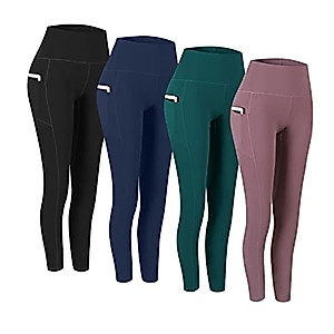 Fengbay 4 Pack High Waist Yoga Pants, Pocket Yoga Pants Tummy Control Workout Leggings 4 Way Stretch Leggings with Pockets