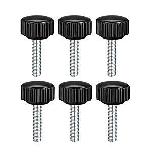 uxcell 6pcs Knurled Clamping Knobs M4 x 20mm Metric Zinc Plated Carbon Steel Male Thread Thumb Screw on Type 16mm Plastic Round Head Threaded Hand Bolt Stud Knobs Black