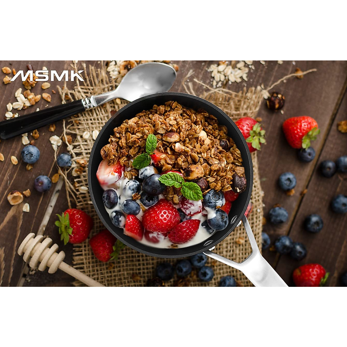 MSMK 1.5 Quart Saucepan and 3.5 Quart Saucepan with lid, Burnt also Non stick, Induction, Scratch-resistant, Small Cooking Pots