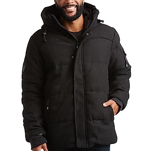 CANADA WEATHER GEAR Men's Wool Puffer Jacket Coat - Heavyweight Quilted Insulated Outerwear Parka (M-XXL), Size Large, Black