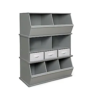 Stackable Wooden 2 Bin Open Storage Toy Organizing Cubby