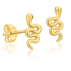 Solid Yellow Gold 14k Tiny Snake Stud Earrings (Yellow Gold)