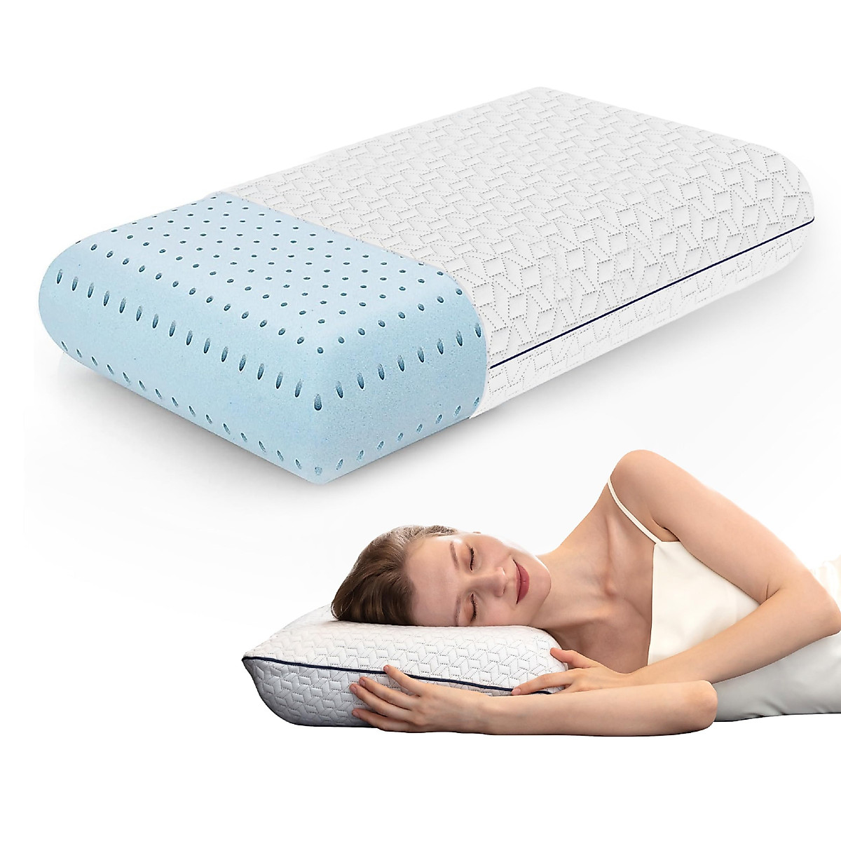 Vaverto Gel Memory Foam Pillow - Queen Size - Ventilated, Premium Bed Pillow with Washable and Bamboo Pillow Cover, Cooling, Orthopedic Sleeping, Side and Back Sleepers - College Dorm Room Essentials