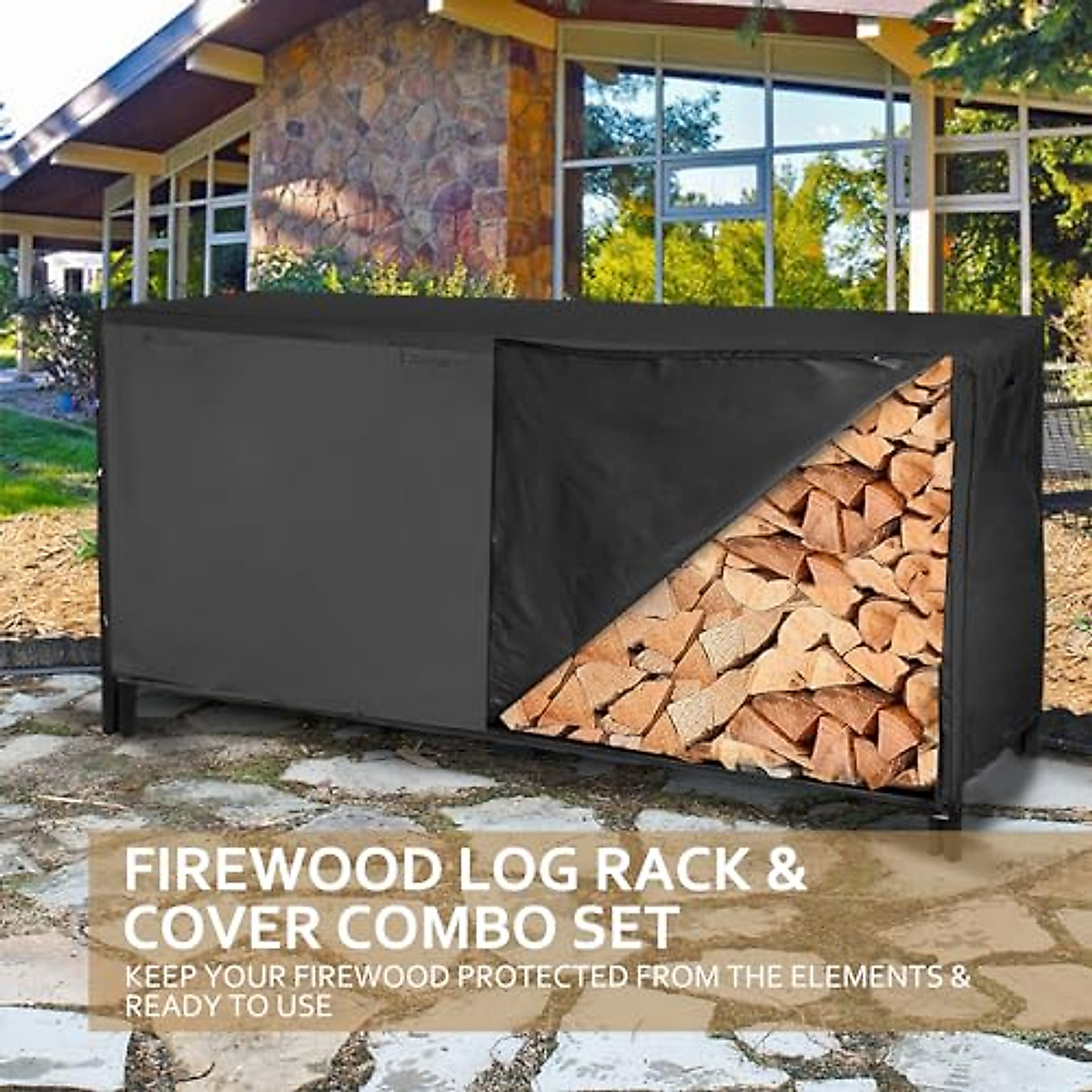 LIBMALL 6ft Outdoor Indoor Firewood Rack Log Holder with Waterproof Cover Combo for Wood Organizer and Storage