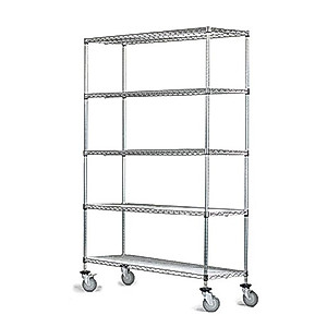Omega 24" Deep x 42" Wide x 80" High 5 Tier Chrome Wire Shelf Truck with 1200 lb Capacity