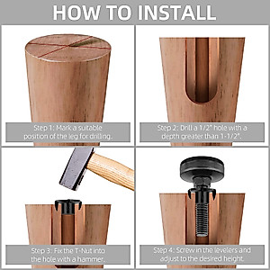 Heavy Duty Leg Levelers 3/8''-16 Thread, 12 Pcs Adjustable Leveling Feet Furniture Levelers Screw on with Threaded Inserts for Tables Chairs Cabinets Sofa, Support 3960LBs- Large Base, Black