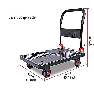 Generic Hand Trucks Folding Hand Truck Portable Foldable Platform Cart with Mute Wheels for Household Library Large Trolley 660lbs Weight Capacity Push Cart (Color : Blackwheel)