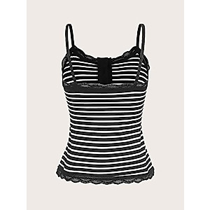 SOLY HUX Women's Contrast Lace Spaghetti Strap Cami Crop Tops Casual Camisole Black and White S