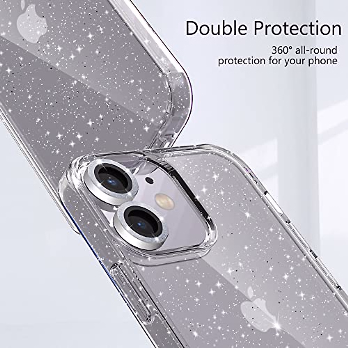 Jasmeas Design for iPhone 11 Case Glitter, with [2 Pack] Screen Protector & [2 Pack] Camera Lens Protector Sparkle PC Hard Soft TPU Silicone Bumper Women Phone Cases for Women Girls (Clear)