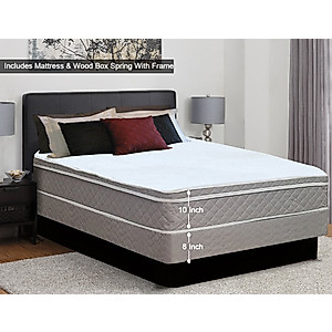 Mayton 10-InchMedium Plush Eurotop Pillowtop Innerspring Mattress And 8" Wood Boxspring/Foundation Set, With Frame Queen Size