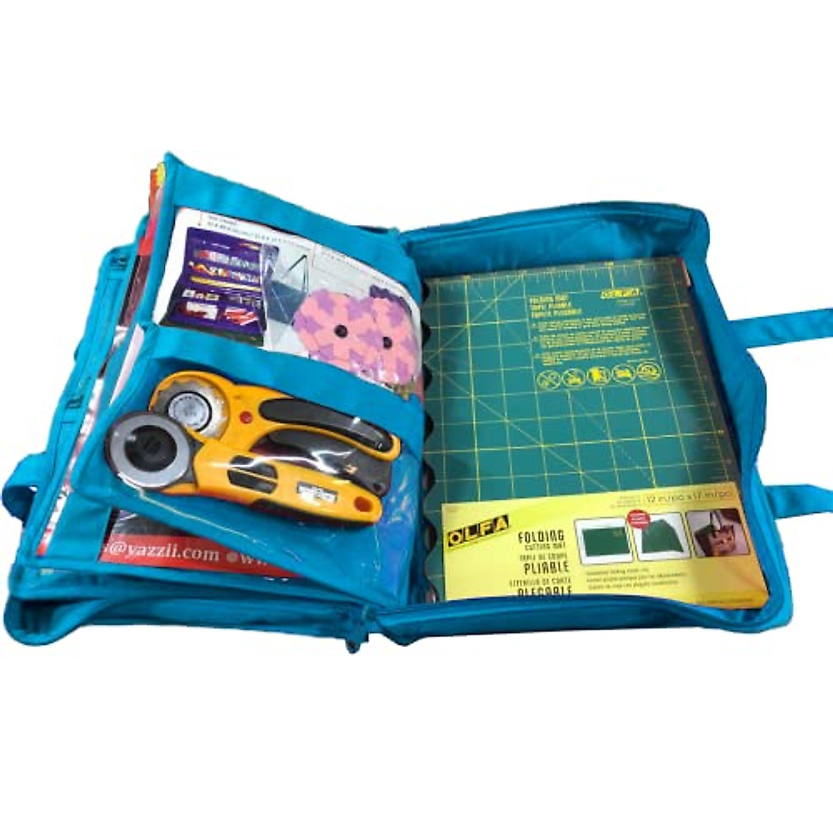 Yazzii Quilter’s Project Bag with 19 Pockets - Portable Storage Bag Organizer - Multipurpose Storage Organizer for Quilting, Patchwork, Embroidery, Needlework, Papercraft & Beading-Aqua