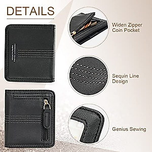 APHISON Womens Wallet, RFID Wallet Women Sequin Line Vegan Leather Slim Bifold Compact Small Wallet for Women with ID Credit Card Holder Zipper Coin Pocket Wallet Black