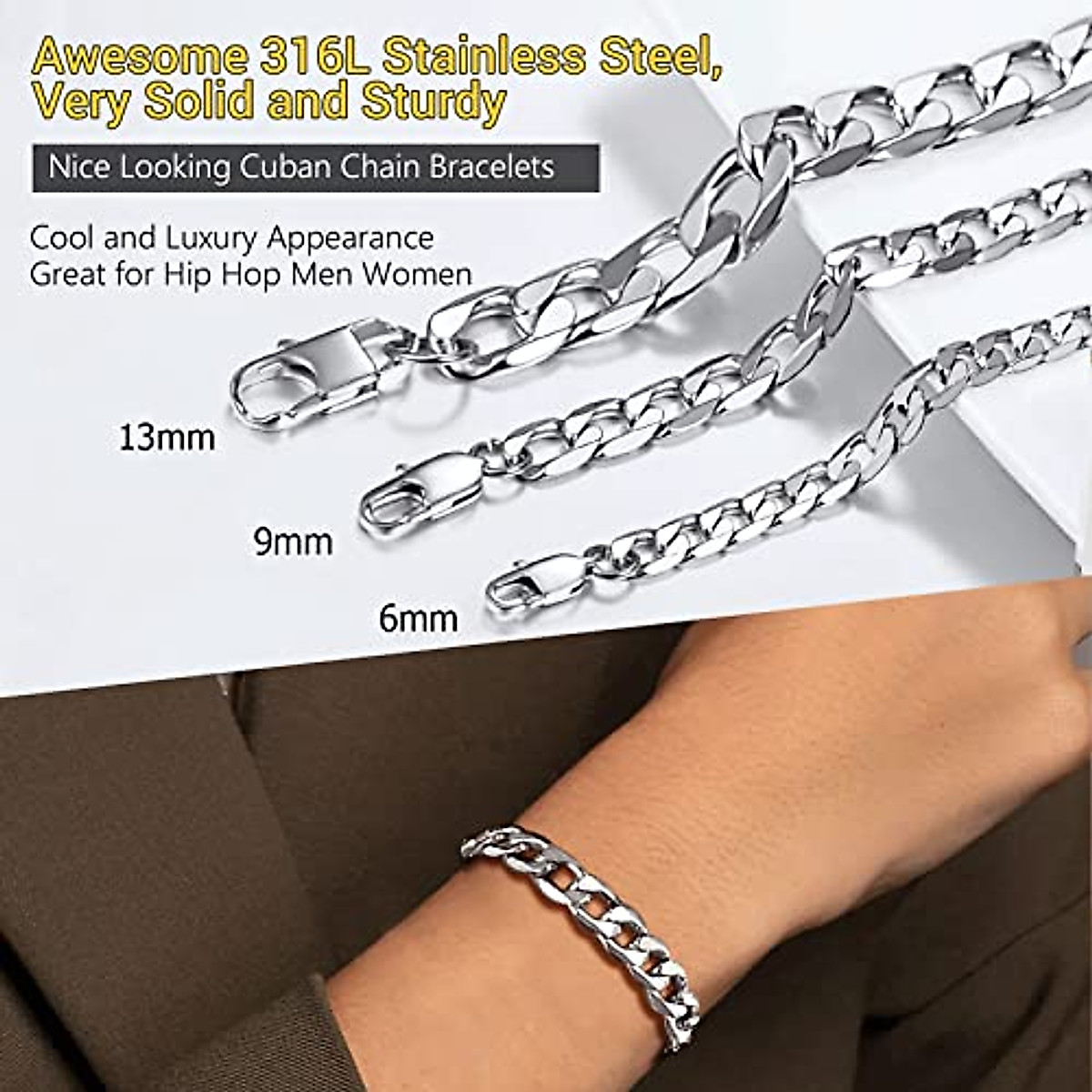 PROSTEEL Chain Bracelet Mens Women Man Jewelry Gifts Him Curb Chains Silver Bangle Stainless Steel Cuban Link Bracelets for Men
