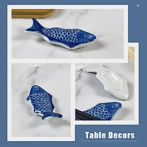 Silverware Rest 2 Pcs Ceramic Fish Chopstick Rest, Japanese Chopsticks Pillow Rack Dinner Spoon Fork Knife Holder Dinnerware Stand Decoration Spoon Rest