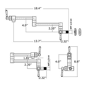 BULUXE Pot Filler Faucet Wall Mount,Brushed Nickel Finish and Single Hole 2 Handles with Dual Swing Joints Design