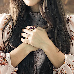 Ladywowu Amethyst Ring, Natural Purple Amethyst Rings for Women, Healing Crystal Stone Ring for Spiritual Jewelry, Bezel Set Gemstone Gold Ring for February Birthstone Jewelry