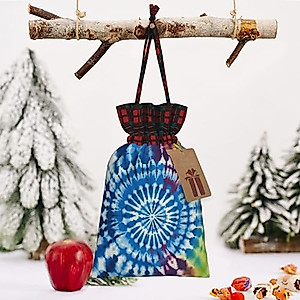 Christmas Gift Bags with Drawstring Burlap Gift Bags Abstract Tie Dye Christmas Linen Bags for Xmas Party Candy Bags with Cards Xmas Reusable Wrapping Bags Christmas Linen Treat Bags for Holiday