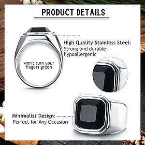 SAILIMUE 3Pcs Stainless Steel Signet Rings for Men Women Black Silver Simple Square Agate Solid Polished Biker Band Pinky Thumb Rings Set Size 10