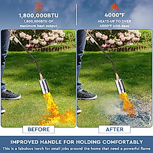 Propane Torch Weed Burner,Blow Torch,Heavy Duty,High Output 1,800,000 BTU,Flamethrower with Turbo Trigger Push Button Igniter and 10 FT Hose for Roof Asphalt,Ice Snow,Road Marking,Charcoal