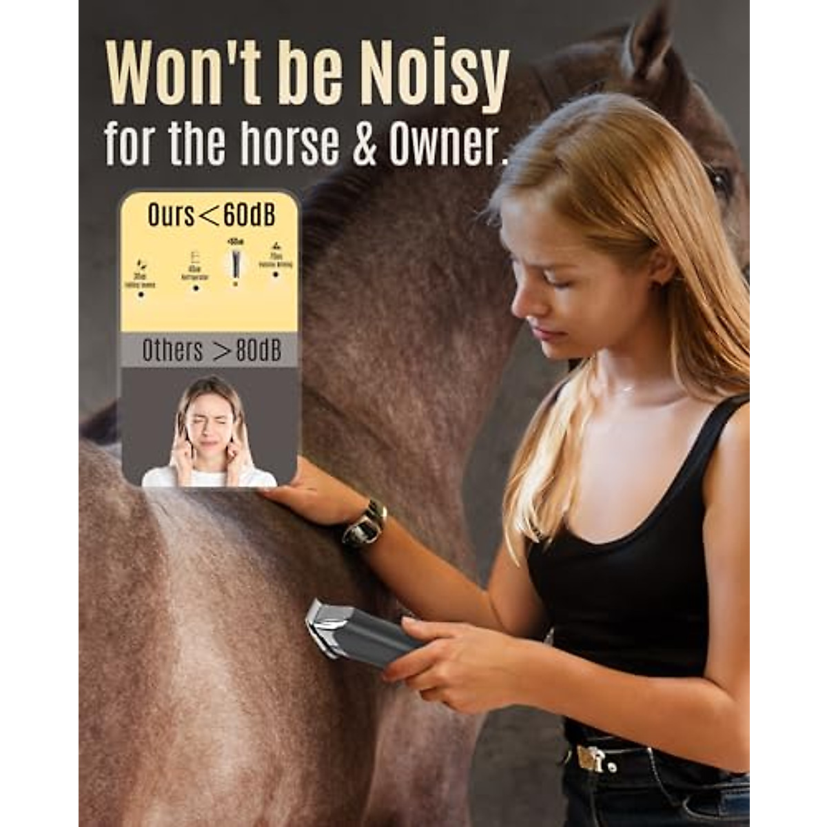 oneisall Horse Clippers,Low Noise Horse Trimmer Shaver Kit for Matted Long Hair,2 Speed Cordless Grooming Clippers for Horse