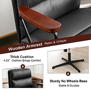 Okeysen Office Desk Chair No Wheels, Swivel Chair with Retro Wooden Armrests, Criss Cross Legged Armless Computer Chair for Home Office, Mid Century Modern Adjustable Task Chair with Thick Cushion