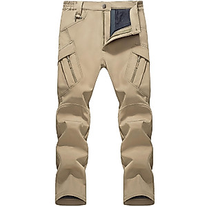 TACVASEN Mens Tactical Pants Insulated Warm Thermal Fleece Lined Shoftshell Khaki Pants for Snow Ski Men's Winter Hiking Outdoor Adventure Pants