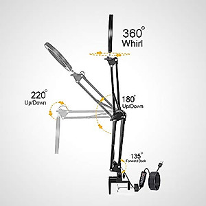 NOEVSBIG Magnifying Lamp with Light, 3 Adjustable LED Light, 10 Brightness 5X Magnifier Desk Clip on Lamps for Close Reading/Office/Hobbies/Crafts Reading Table Work Clamp Lights(20 INCH)