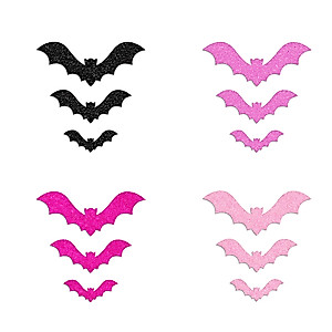 36 PCS Glittery Pink and Black 3D Bat Wall Stickers for Halloween Home Decoration