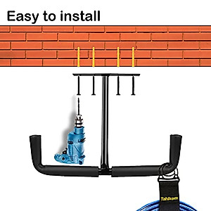 Tahikem 2 Set Overhead Garage Storage Rack, Heavy Duty Overhead Storage Double Hook, Ceiling Hanger Safe Racks, Hanging for Lumber Ladder Storage & Other Bulky Items (Pack of 2 - Black)