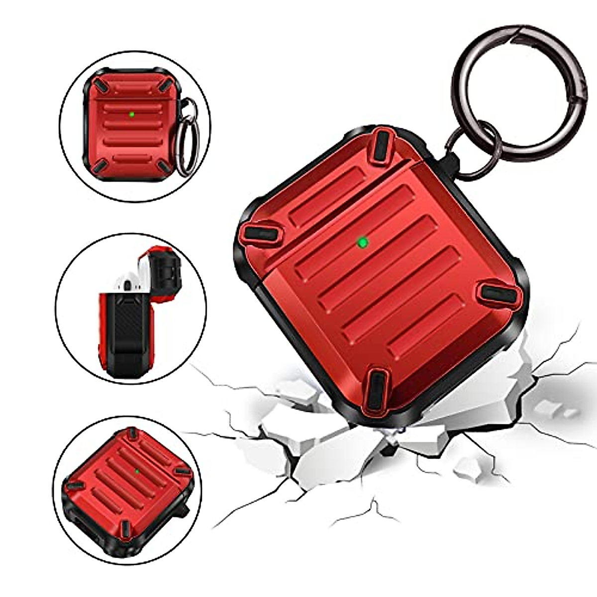 MOLOVA Airpod Case TPU Protective Case with Carabiner Shockproof Dustproof Airpod Case Cover for Apple Airpods 1&2 Case (Red)