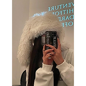 Plush Hat for Women Fuzzy Cute Beanie Solid Color Rabbit Bunny Ears Hat Y2K Winter Cold Weather Christmas Halloween (White)