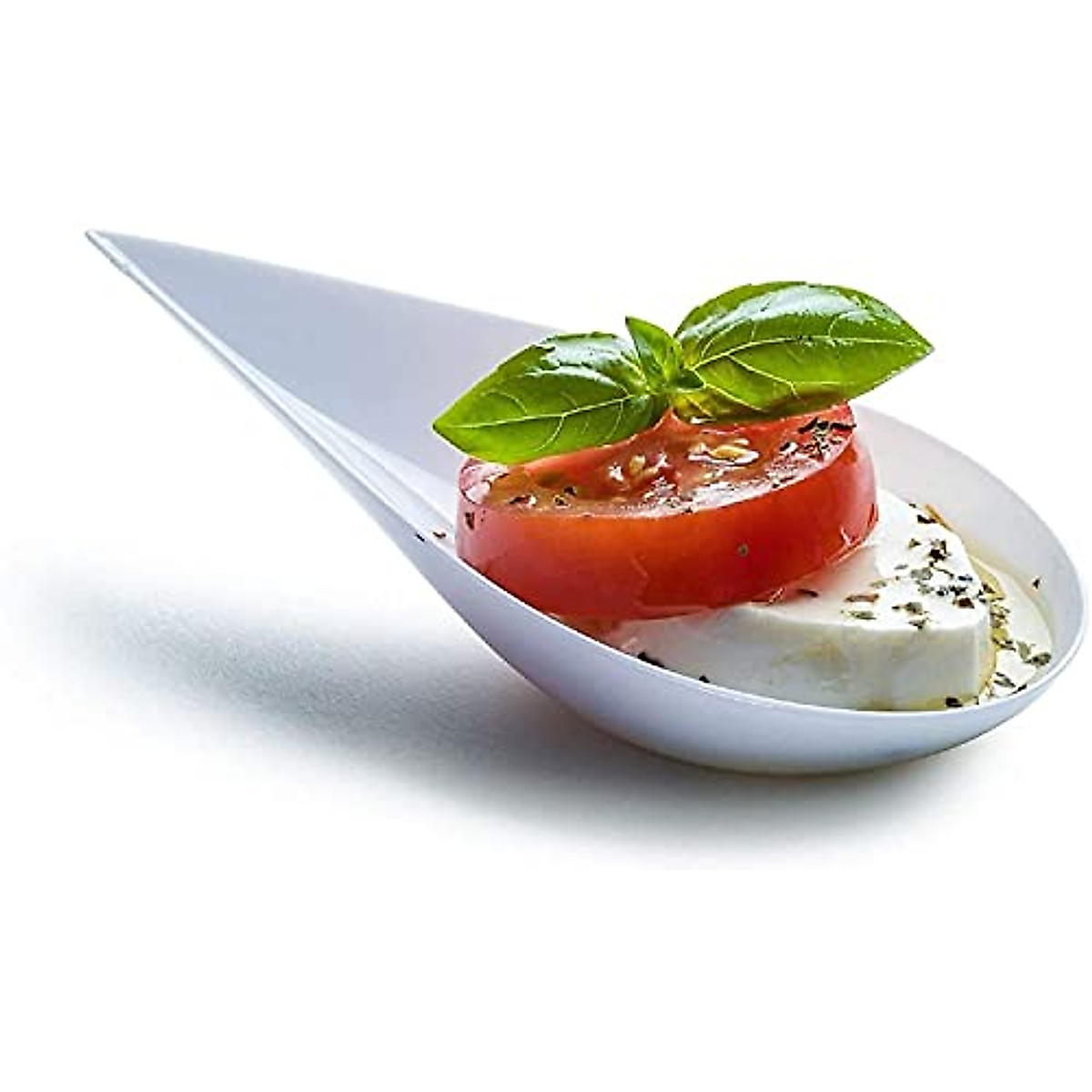 DLux 100 4-in Tear Drop Mini Appetizer Plates, Reusable White Plastic Spoons - Desserts and Appetizers Dishes Serving Plate - Asian Spoon Set, Small Catering Dessert Tasting Cups - with Recipe Ebook