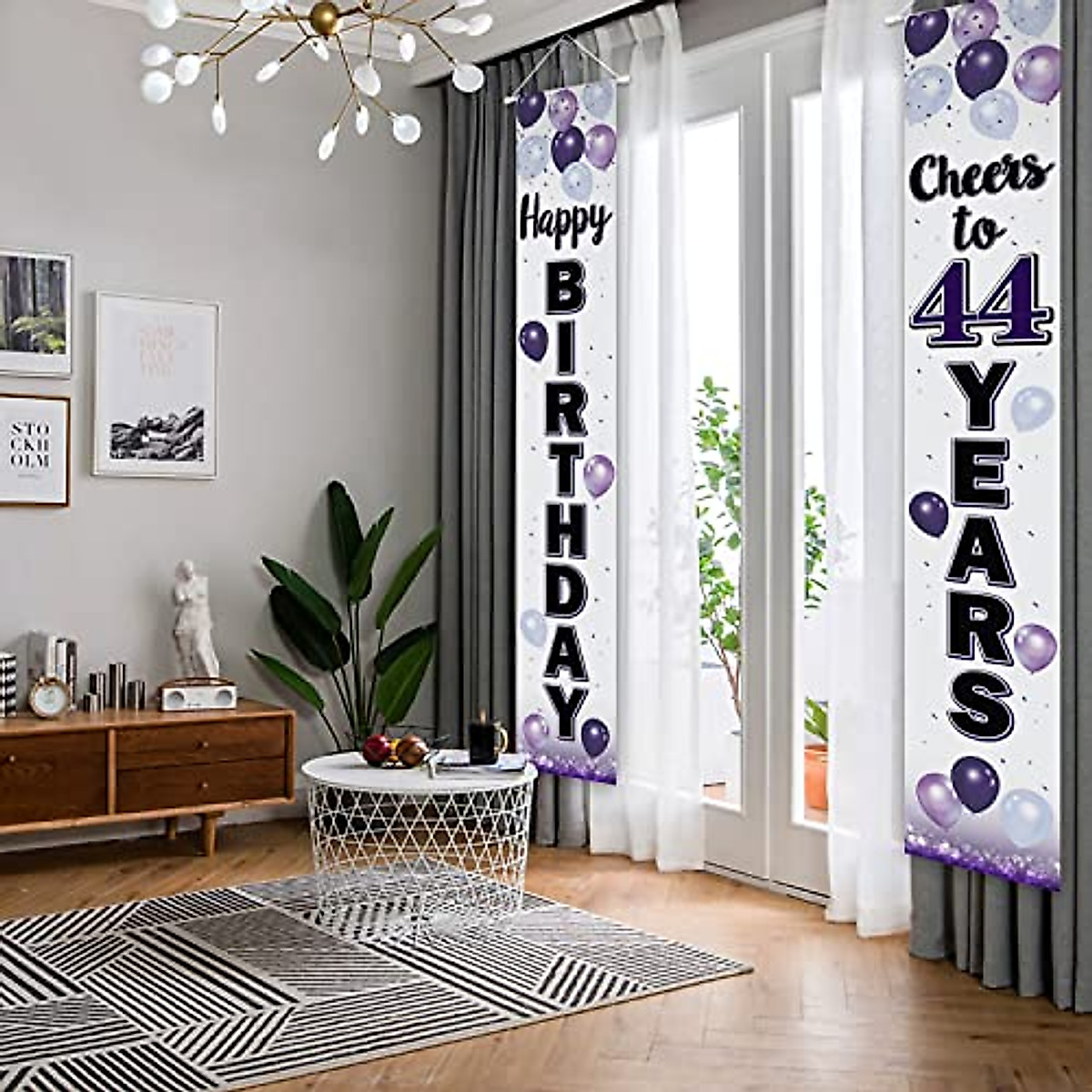 LASKYER Happy 44th Birthday Purple Door Banner - Cheers to 44 Years Old Birthday Front Door Porch Sign Backdrop,44th Birthday Party Decorations.