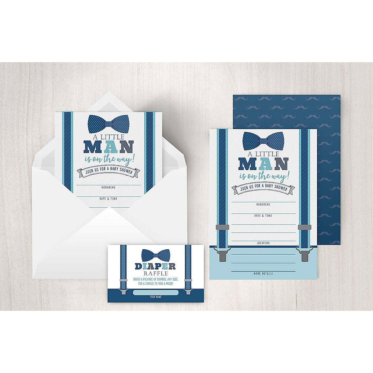 Your Main Event Prints Boy Baby Shower Invitations, 20 Including Envelopes & Diaper Raffle Cards, Little Man, Sprinkle