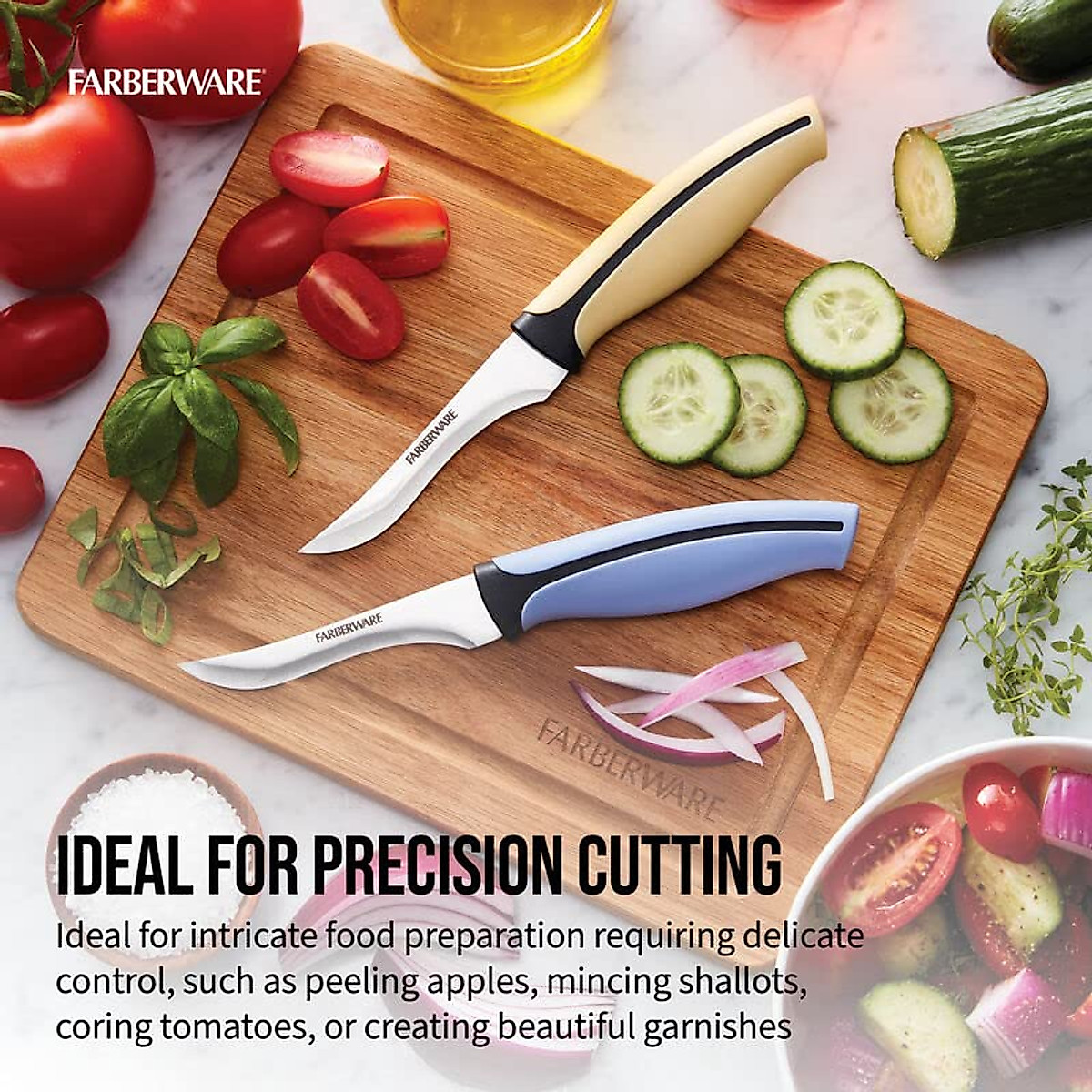 Farberware Precise Slice, Soft Grip Paring Knife Set, High-Carbon Stainless Steel Knives, Razor-Sharp Kitchen Knife Set with Ergonomic Handles, 2 Piece