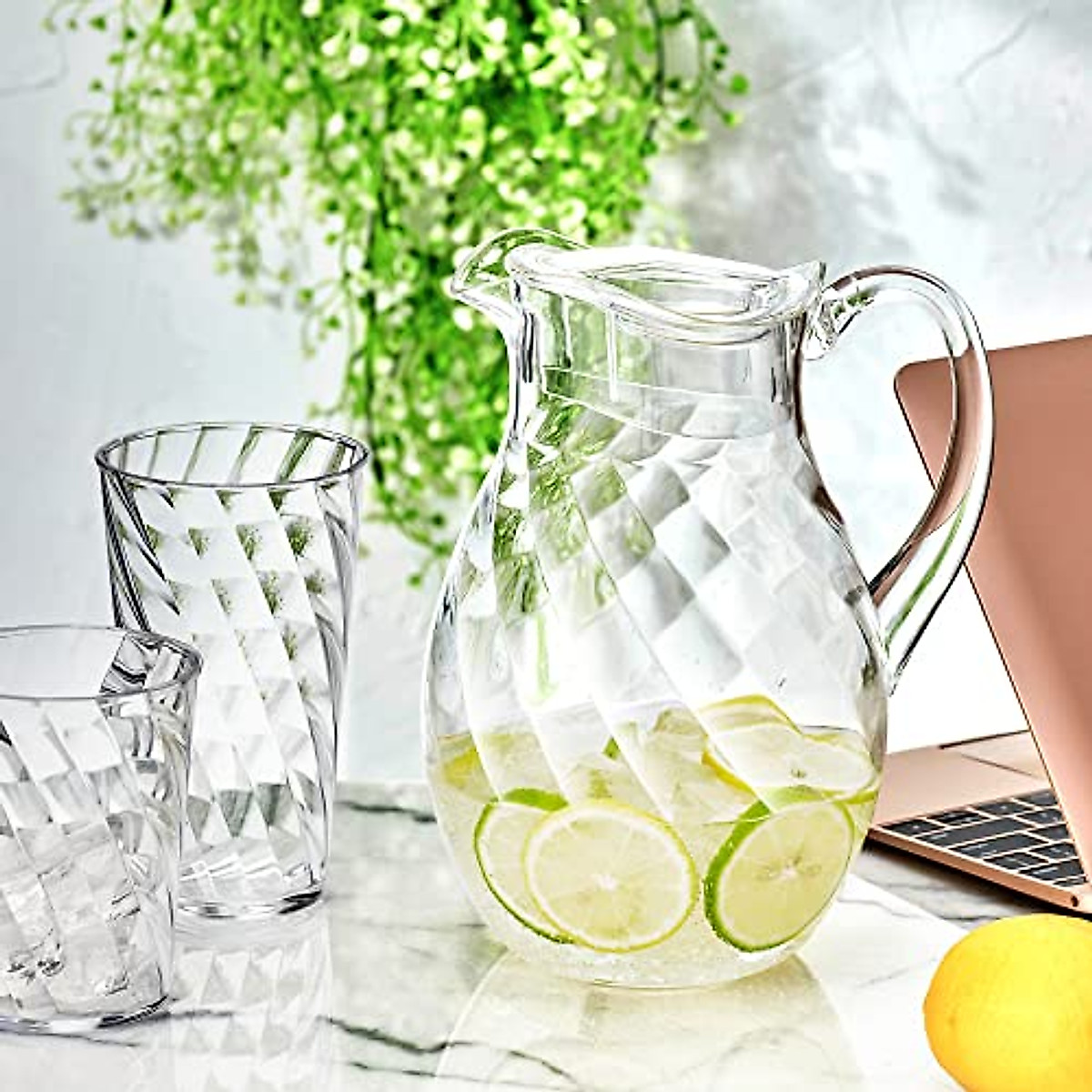 Amazing Abby - Bubbly Whirly - Acrylic Pitcher (72 oz), Clear Plastic Water Pitcher with Lid, Fridge Jug, BPA-Free, Shatter-Proof, Great for Iced Tea, Sangria, Lemonade, Juice, Milk, and More